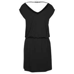 Lascana Damen Lascana Jerseykleid Ohne Taschen mit Zierband am R&uuml;cken, kurzes Sommerkleid, Strandkleid, Basic schwarz 36, N-Gr