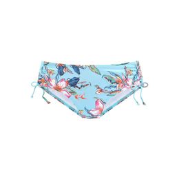 Lascana Damen Lascana Bikini-Hose &raquo;Malia&laquo; mit seitlicher Raffung mit tropischem Print blau 38, N-Gr