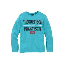 Kidsworld Jungen Kidsworld Langarmshirt &raquo;THEORETISCH KANN ICH PRAKTISCH ALLES&laquo; Langarm, Basic-Passform, mit stylischem Druck, aus Baumwolle blau 176/