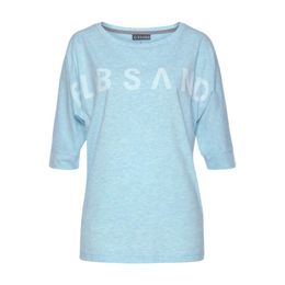 ELBSAND Damen 3/4-Arm-Shirt &raquo;Iduna&laquo; mit Logodruck, Baumwoll-Mix, lockere Passform blau XXL (44)