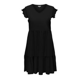 Only Carmakoma Damen Only CARMAKOMA Jerseykleid &raquo;CARMAY LIFE CAP SL FRILL DRESS JRS NOOS&laquo; Sommerkleid schwarz XL (54), N-Gr