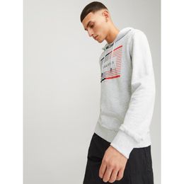 Jack & Jones JACK & JONES Hoodie »JJCYRUS SWEAT HOOD: Komfortable Baumwollmischung mit coolem Gummidruck« Lässiger Hoodie: Basic Schnitt & peppiger Aufdruck,...