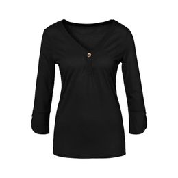 Lascana Damen Lascana Blusenshirt &raquo;mit Knopfdetails&laquo; aus weicher Qualit&auml;t mit Viskose schwarz 32/34
