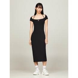 Tommy Jeans Jerseykleid »TJW MIDI BADGE RIB DRESS EXT« mit Flagge Black M (38) - N-Gr N-Gr M (38) Elastisches Material: Hoher Tragekomfort und...