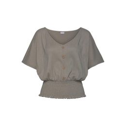 Lascana Damen Lascana V-Shirt mit breitem Smoksaum und Kopfleiste, Blusenshirt, sommerlich gr&uuml;n 36/38
