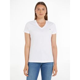 Tommy Hilfiger Damen T-Shirt &raquo;HERITAGE V-NK TEE&laquo; mit Logo-Flag auf der Brust wei&szlig; S (36)
