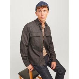 Jack & Jones JACK & JONES Langarmhemd »JPRRAYMOND MELANGE SOLID LS OVERSHIRT SN« Slate Black XL - N-Gr N-Gr XL Cooles Hemd von Jack & Jones