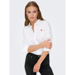 Jacqueline de Yong Jdy Damen JDY Hemdbluse &raquo;JDYMIO L/S EMBROIDERY SHIRT WVN NOOS&laquo; in klassischer Form mit kleiner Bruststickerei wei&szlig; 34