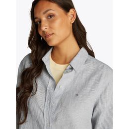 Tommy Jeans Damen Hemdbluse &raquo;TJW RLX LINEN SHIRT&laquo; mit Logostickerei blau L (40)