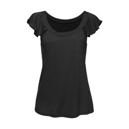 Vivance Damen Rundhalsshirt mit verspielten Volants aus weichem Jersey, sommerlich schwarz 32/34