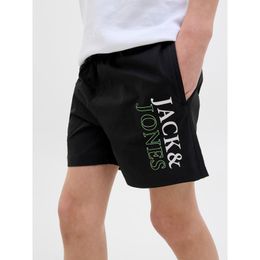 Jack & Jones Jack & Jones Junior Jungen Badeshorts &raquo;JPSTMAUI mit Logoprint und praktischen Taschen&laquo; bedruckt, modisch, regular fit, Web schwarz 128, N-Gr