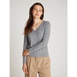 Tommy Hilfiger V-Ausschnitt-Pullover »CO JERSEY STITCH V-NK SWEATER mit V-Ausschnitt und Ripp« Baumwollmischung Mid Grey S (36) S (36) Pullover von...