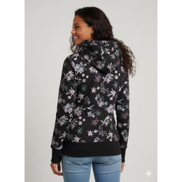 Ragwear Damen Sweatjacke &raquo;NESKA ZIP FLOWERS O&laquo; mit extra breiten B&uuml;ndchen schwarz S