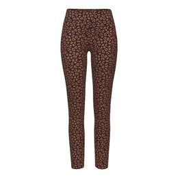 Lascana Damen Lascana Leggings Sweatleggings mit breitem B&uuml;ndchen im Leo-Print, Loungewear schwarz 36/38, N-Gr