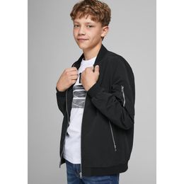 Jack & Jones Jack & Jones Junior Herren Bomberjacke &raquo;JJERUSH sch&uuml;tzt vor Wind, pflegeleicht, leicht&laquo; unifarben, modisch, regular fit, Kapuze schwarz 140/146