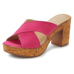 Lascana Damen Lascana Pantolette Mule, Sandale, offener Schuh aus Leder mit Blockabsatz pink 37