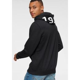 H.I.S. H.I.S Damen Kapuzensweatshirt, mit Print und Badge, Kapuze, f&uuml;r sportliche Outfits schwarz S (44/46)