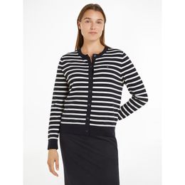 Tommy Hilfiger Damen Cardigan &raquo;CO JERSEY STITCH CARDIGAN&laquo; Baumwollmischung, regular fit, Rundhals, goldfarbene Kn&ouml;pfe blau L (40)