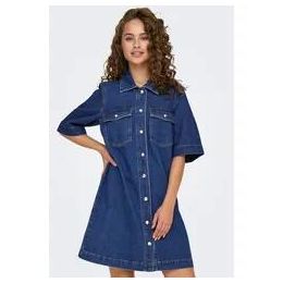 Jeanskleid Only "ONLBELLE S/S BUTTON DRESS DNM GUA NOOS", Damen, Gr. S, N-Gr, blau (dunkelblau denim), Denim/Jeans, Obermaterial: 100% Baumwolle, unifarben, regular fit, Kleider
