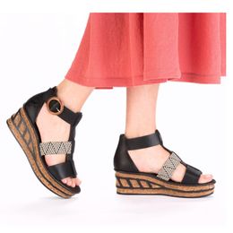 Rieker Damen Keilsandalette Sommerschuh, Plateausandalette, Sandale mit modischem 6 cm Keilabsatz schwarz 40
