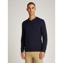 Tommy Hilfiger Herren Strickpullover &raquo;ESSENTIAL COTTON V NECK mit V-Ausschnitt und Stickerei&laquo; unifarben, casual, regular fit, Baumwolle, V-Ausschnitt 