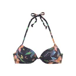 Lascana Damen Lascana Push-Up-Bikini-Top &raquo;Malia&laquo; mit tropischem Print grau 36, Cup AA