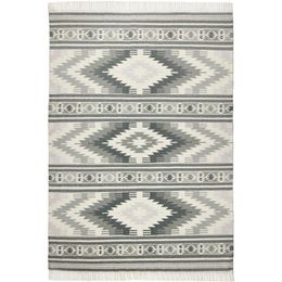 Tom Tailor HOME Wollteppich »Kelim Colors I« rechteckig 5 mm Höhe reine Wolle, robust und strapazierfähig, mit Fransen, Boho-Style grau...