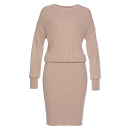 Lascana Damen Lascana Strickkleid mit Zopfmuster, elegantes Herbst- Winterkleid, Minikleid beige 38, N-Gr
