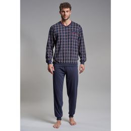 Götzburg GÖTZBURG Pyjama »Bronx« 2 Stk. tlg., Langarm, V-Ausschnitt, lange Hose, Baumwolle, mit Muster navy 50M 50M Langer Herren Pyjama von Götzburg