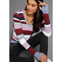 Kangaroos Damen Kangaroos V-Ausschnitt-Pullover mit modernen Streifen rot 36/38