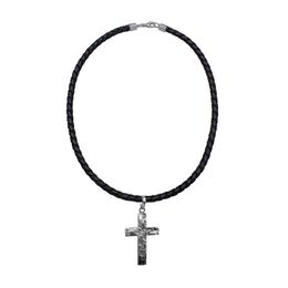 Kuzzoi Herren Kette mit Anh&auml;nger &raquo;Herren Lederkette Kreuz Oxidiert Matt 925 Silber&laquo; silber