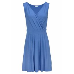 Beach Time Beachtime Damen Jerseykleid mit tiefem V-Ausschnitt in Wickeloptik, Sommerkleid, Basic blau 38, N-Gr