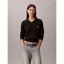 Calvin Klein Jeans Damen V-Ausschnitt-Pullover Feinstrick, taillenlang S (38)