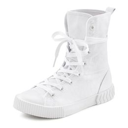 Lascana Damen Lascana Stiefelette im Combat Look, High Top Sneaker, Schn&uuml;rschuh, Textil-Boots wei&szlig; 38