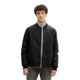 Tom Tailor Denim Herren Tom Tailor Denim Bomberjacke ohne Kapuze Kunstleder mit Eingrifftaschen schwarz M