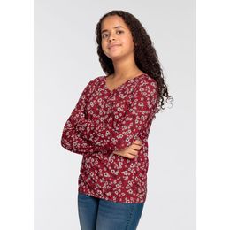 Delmao M&auml;dchen DELMAO Langarmshirt &raquo;f&uuml;r M&auml;dchen&laquo; lang&auml;rmlig, bequem geschnitten, unifarben, mit V-Ausschnitt rot 176/182