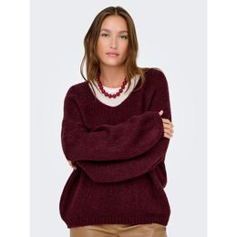 Jacqueline de Yong Jdy Damen JDY V-Ausschnitt-Pullover &raquo;JDYDINEA L/S REVERSIBLE PULLOV. KNT NOOS&laquo; der V-Ausschnitt kann vorn und hinten getragen werden rot XS