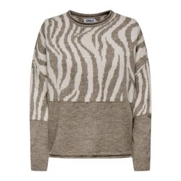 Only Damen Only Rundhalspullover &raquo;ONLJADE ANIMAL LS O-NECK NOOS KNT&laquo; Kunstfaser, regular fit wei&szlig; S