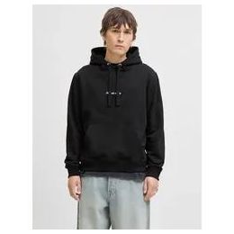 Jack & Jones Kapuzensweatshirt JACK & JONES "JORNORREBRO EMB SWEAT HOOD NOOS", Herren, Gr. XL, schwarz, angeraute Sweatware, Obermaterial: 89% Baumwolle, 11% Polyester, unifarben, relaxed fit normal, Rundhals, Rippb&uuml;ndchen, Sweatshirts, mit Logo Print