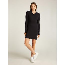 Tommy Jeans Damen Polokleid &raquo;TJW LS SCALLOP RIB POLO DRESS&laquo; in Mini-L&auml;nge schwarz XS (34), N-Gr