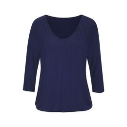 Lascana Damen Lascana 3/4-Arm-Shirt &raquo;mit zarter Raffung am Ausschnitt&laquo; aus weichem Viskose-Stretch blau 32/34