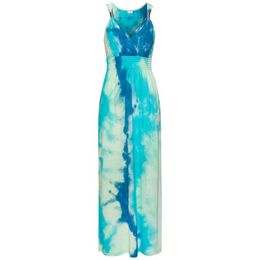 Lascana Damen Lascana Maxikleid mit Batikdruck und verstellbarem Ausschitt, Sommerkleid, Strandkleid blau 38, N-Gr