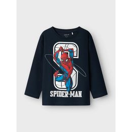 name it Jungen Langarmshirt &raquo;NMMNITIN SPIDER NREG LS TOP NOOS MAR&laquo; mit gro&szlig;em Spiderman-Frontmotiv blau 92