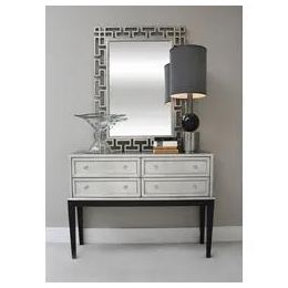 Kommode LEONIQUE "Claudi", silber (silber metall), B:122cm H:90cm T:36cm, MDF, Sideboards, Kommode, Kommode, schwarze Holzbeine, Matt-Silber, 4 Schubk&auml;sten, 122x26x90 cm