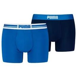 Boxershorts Puma "Puma MEN EVERYDAY PLACED LOGO BOXERS 2P", Herren, Gr. XL, blau (blau, navy), Jersey, Obermaterial: 95% Baumwolle, 5% Elasthan, bedruckt, unifarben, normal, Unterhosen, mit Logo Webbund