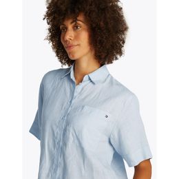 Tommy Hilfiger Damen Kurzarmshirt &raquo;ESS LINEN RELAXED S/S SHIRT&laquo; mit Brusttasche, Logostickerei,k&uuml;hlendes Premium Leinen blau 46