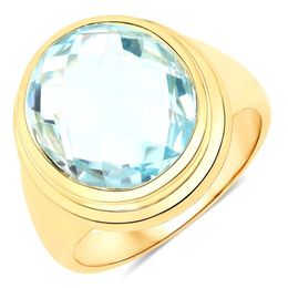 Vira Jewels Damen Fingerring &raquo;925-Sterling Silber vergoldet Gl&auml;nzend Blautopas beh.Blau&laquo; gelb