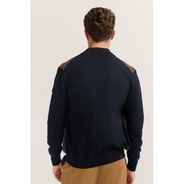 Bugatti Herren Bugatti Strickjacke &raquo;Regular Fit&laquo; mit Velour-Front & Stehkragen blau XL