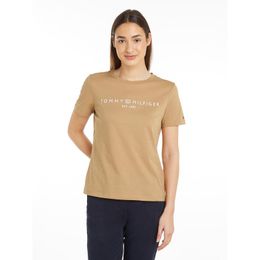 Tommy Hilfiger Kurzarmshirt »REG CORP LOGO C-NK mit Logoschriftzug und Stickerei« Baumwolle Classic Khaki M (38) M (38) Basic T-Shirt von TOMMY...