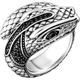 Fingerring Thomas Sabo "Ring in Schlangen-Optik mit schwarzen Steinen, TR1964-643-11-62-68" Gr. 62, silber (silberfarben, schwarz), Fingerringe, Damen, 62, Silber 925 (Sterlingsilber), 7mm, mit Zirkonia (synth.)